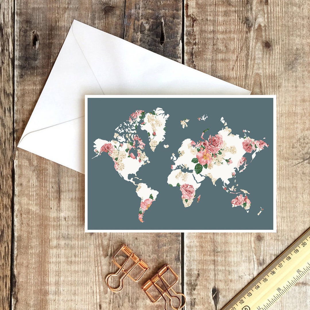 World Map Card, Travel Card, Good Luck Card, Gap Year, Holiday Card ...
