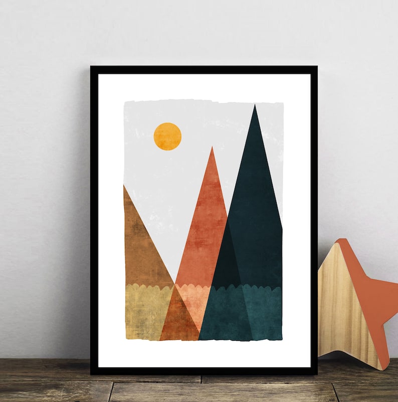 Geometric Mountain Print Abstract Wall Art Minimalist | Etsy