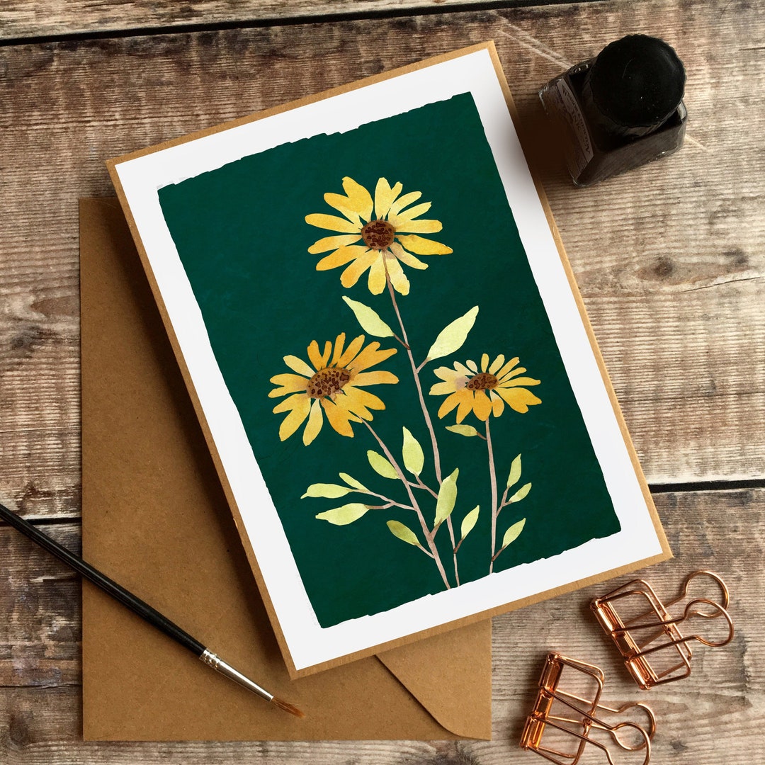 Floral Card, Flowers Card, Yellow Flowers Card, Flowers Thank You ...