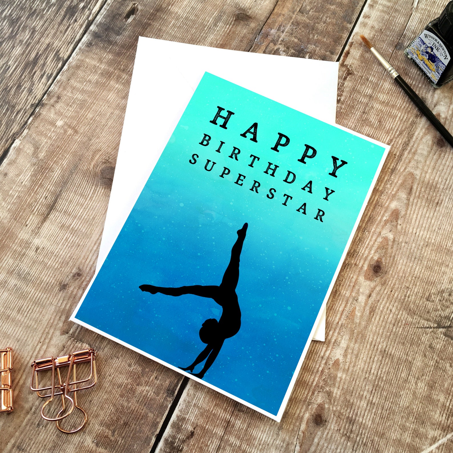 Happy Birthday Card, Gymnastics Birthday Card, Teal, Girls Birthday ...