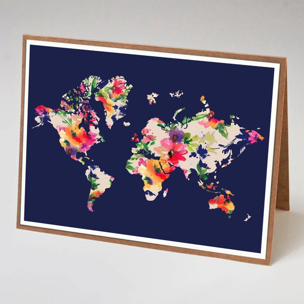 Blank World Map Note Cards - Etsy