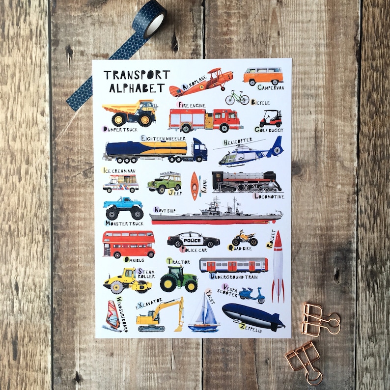 Transport Abc, Vehicle Alphabet, Kids Alphabet Print, Nursery Abc Print ...