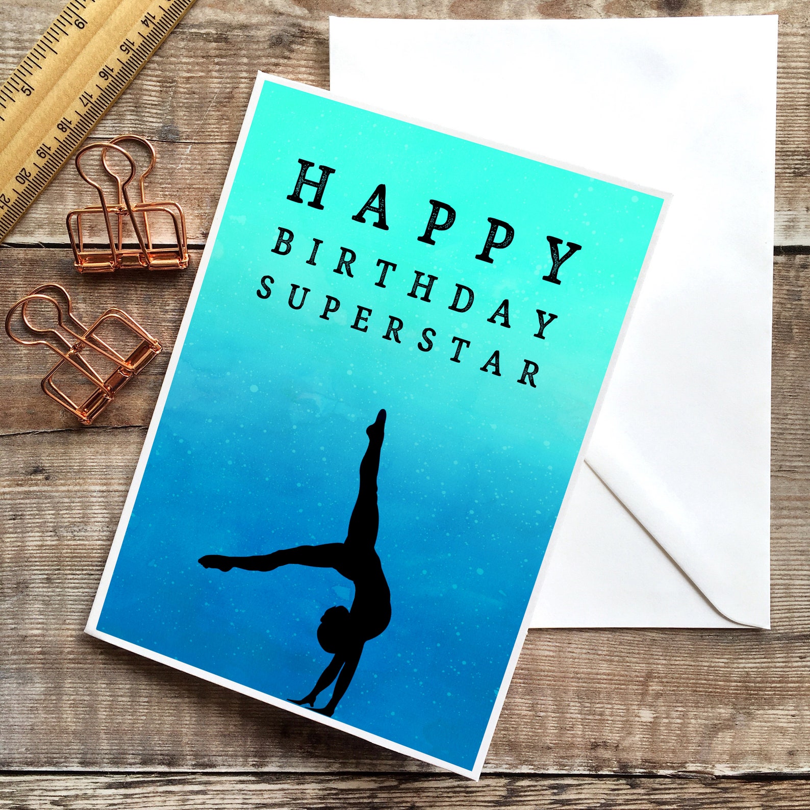 Happy Birthday Card, Gymnastics Birthday Card, Teal, Girls Birthday ...