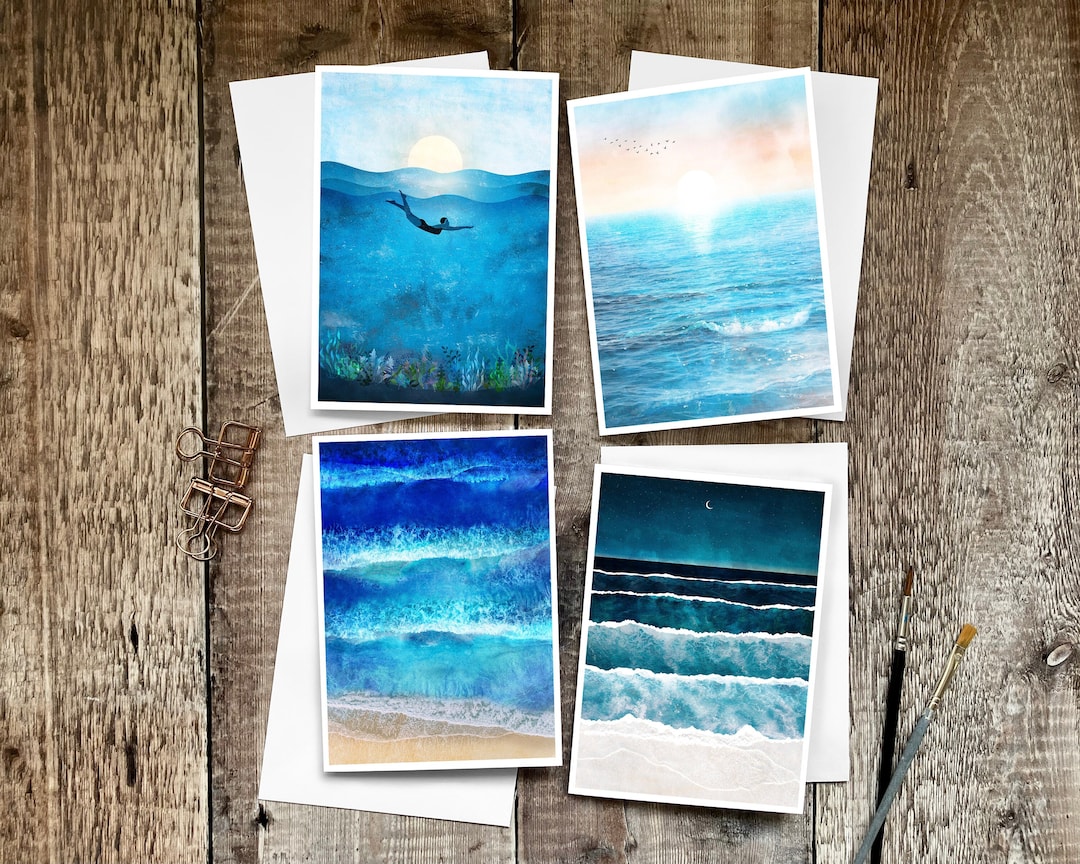 Set of 4 Ocean Cards, Wild Swimming Card, Sea Swimming Card, Ocean Card ...