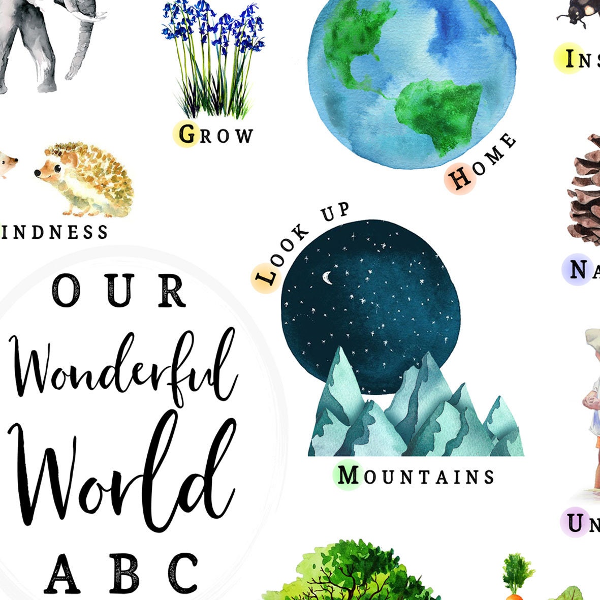 Wonderful World Abc Alphabet Print Nursery Alphabet Nursery - Etsy UK
