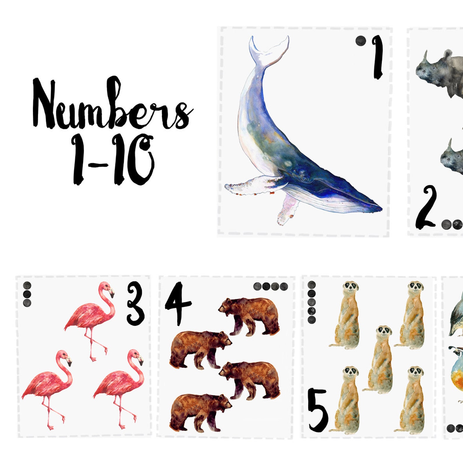 Childrens Number Poster Animal Numbers 1-10 Counting | Etsy