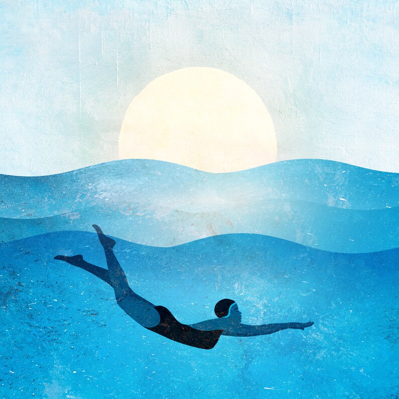 Wild Swimming Print, Sea Swimming Print, Ocean Print, Ocean Wall Art ...