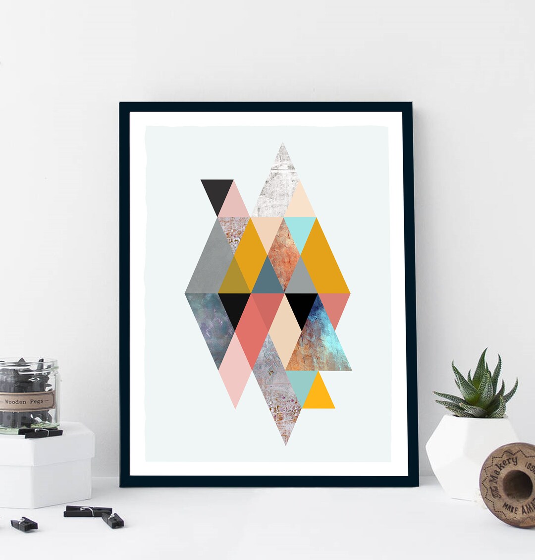 Geometric Retro Triangles, Scandi Print, Geometric Print, Triangle ...