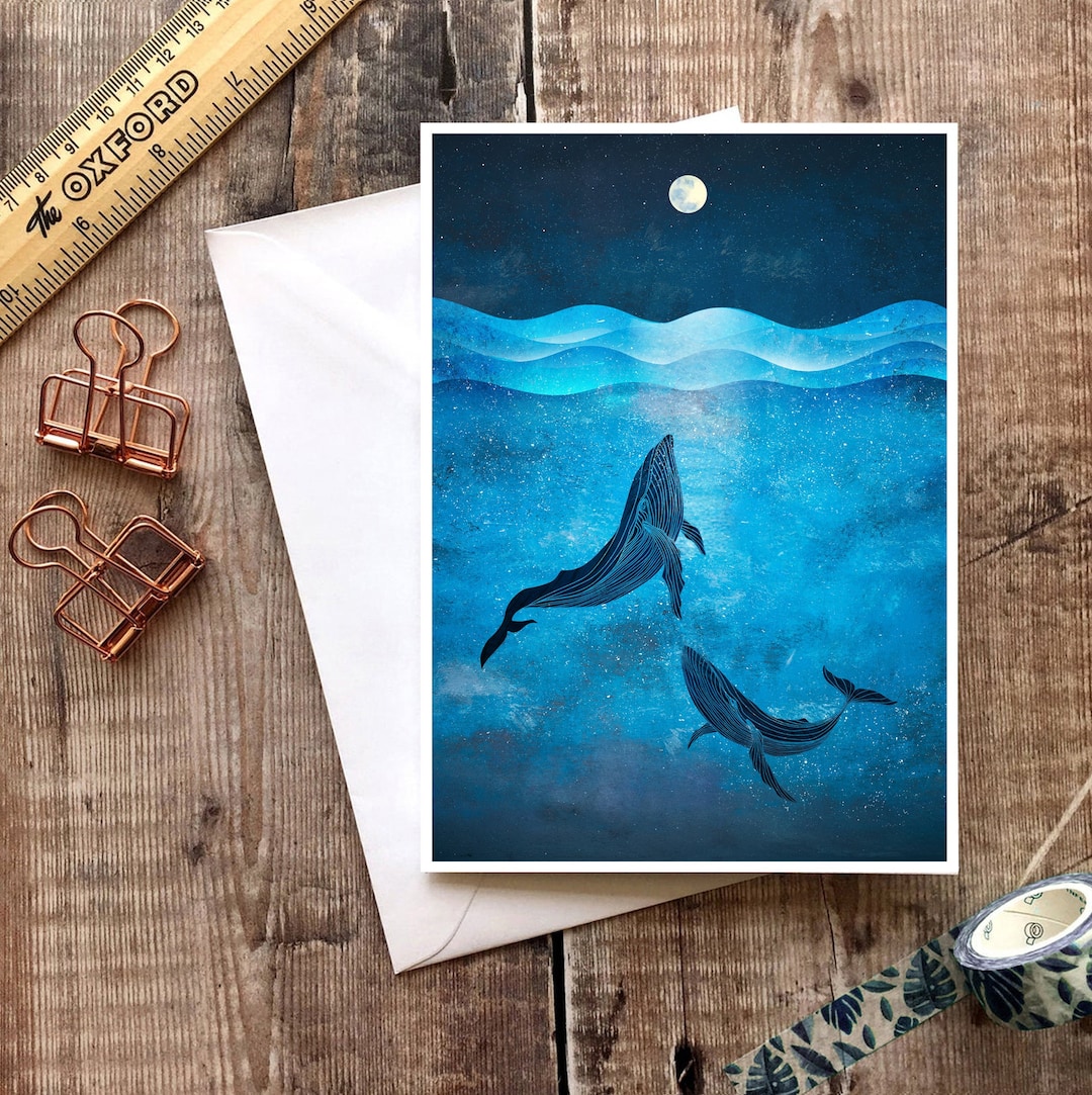Ocean Card, Whales Greetings Card, Ocean Greetings Card, Blank Ocean ...