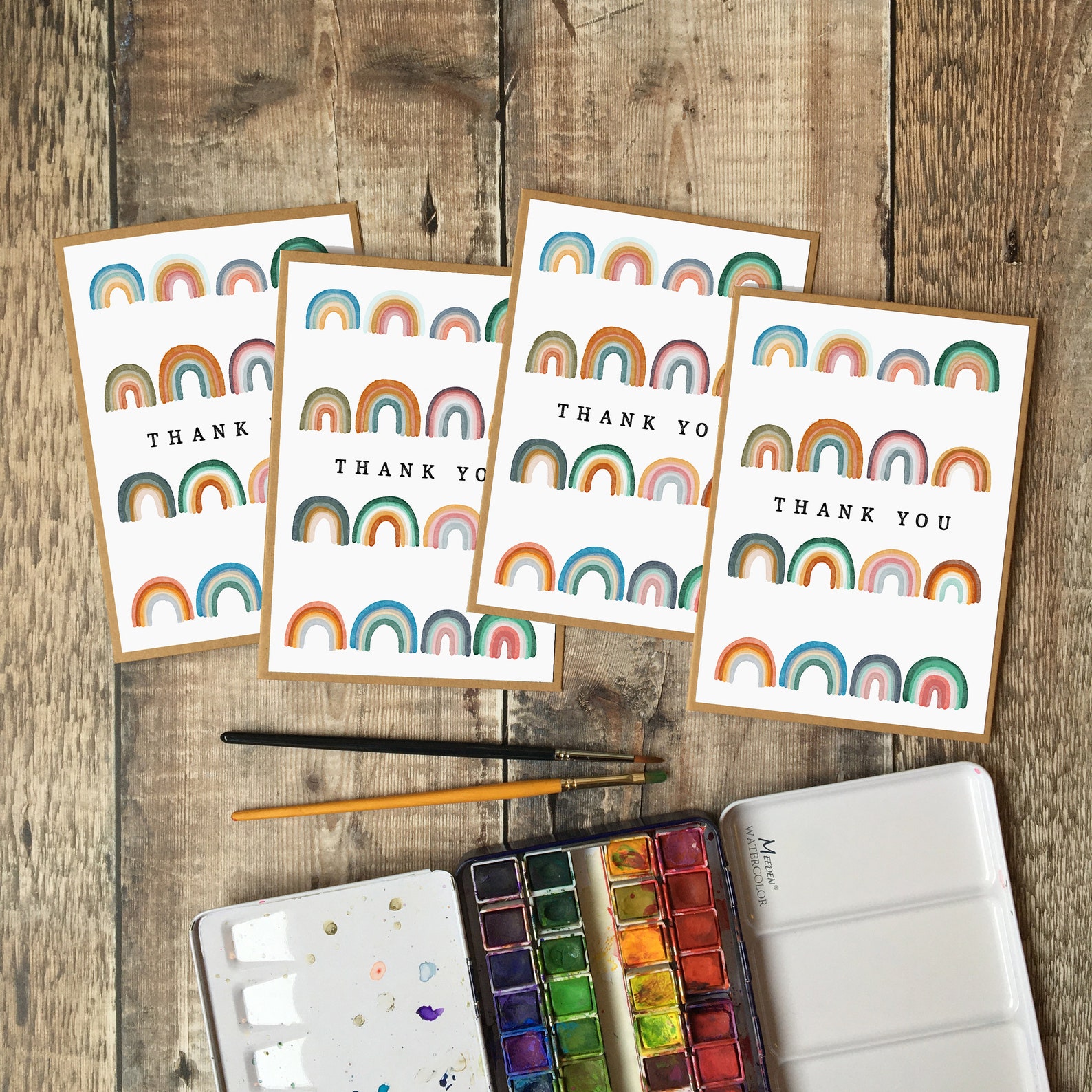 Rainbow Thank You Card Thank You Card Set Greetings Card - Etsy