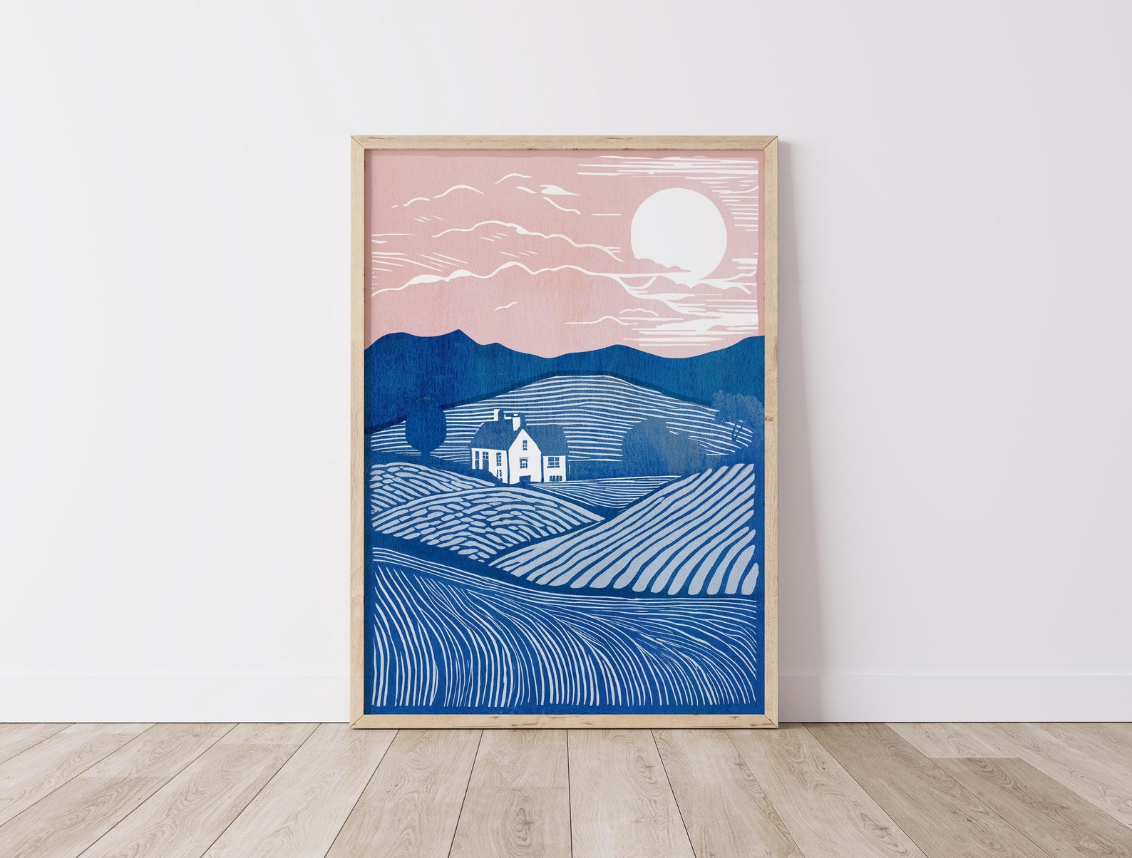 Linocut Print, Lino Print, Linocut Art, Farm Print, Linocut Fields ...