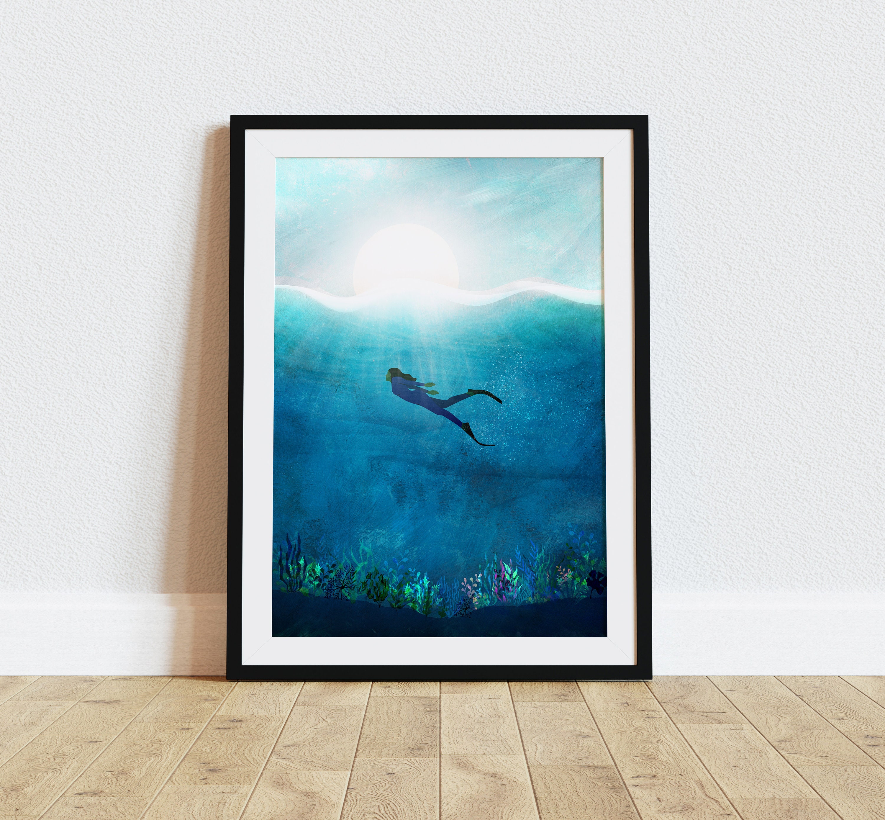 Wild Swimming Print, Free Diving, Ocean Print, Ocean Wall Art ...