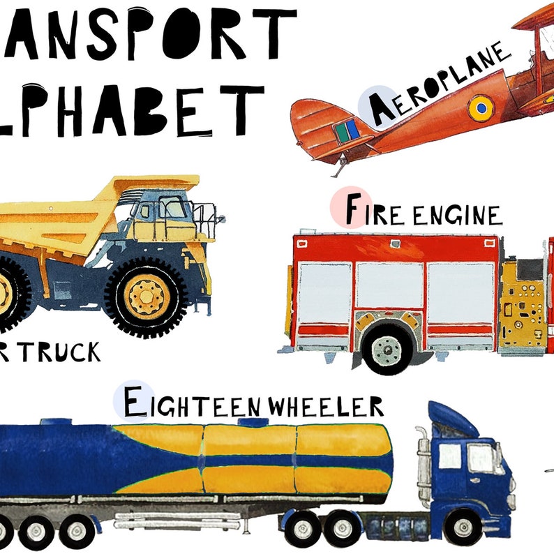 Transport Abc Vehicle Alphabet Kids Alphabet Print Nursery - Etsy Singapore