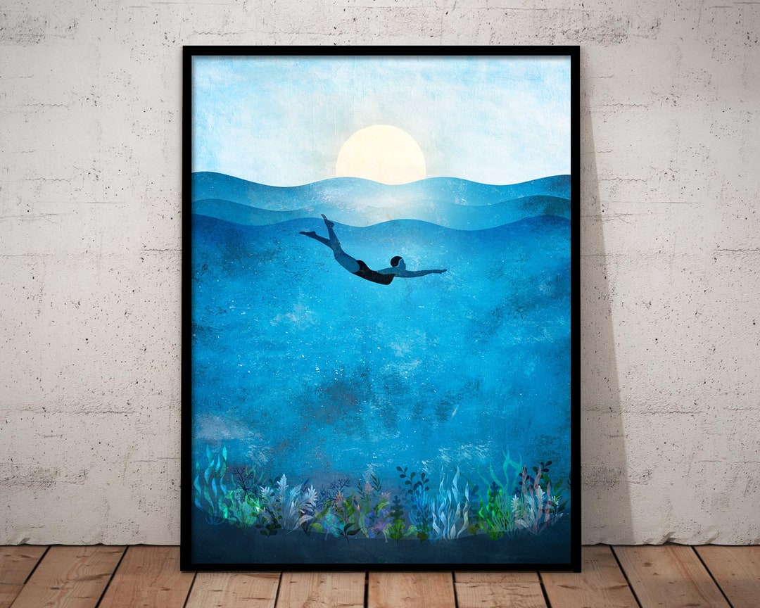 Wild Swimming Print, Sea Swimming Print, Ocean Print, Ocean Wall Art ...
