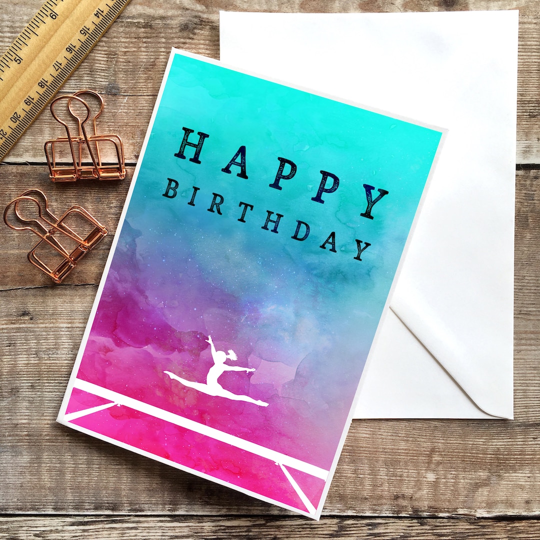 Happy Birthday Card, Gymnastics Birthday Card, Pink, Girls Birthday ...