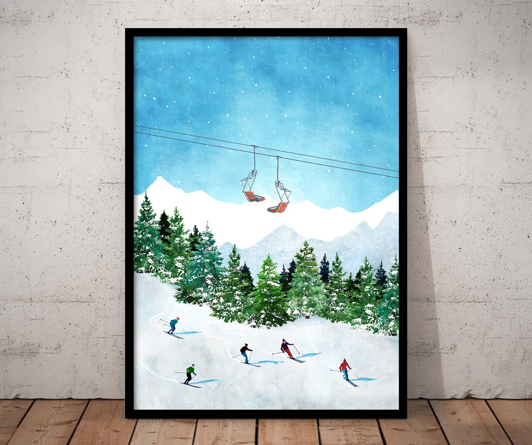 Ski Print, Skiing Print, Ski Gift Print, Ski Wall Art, Ski Mountain ...