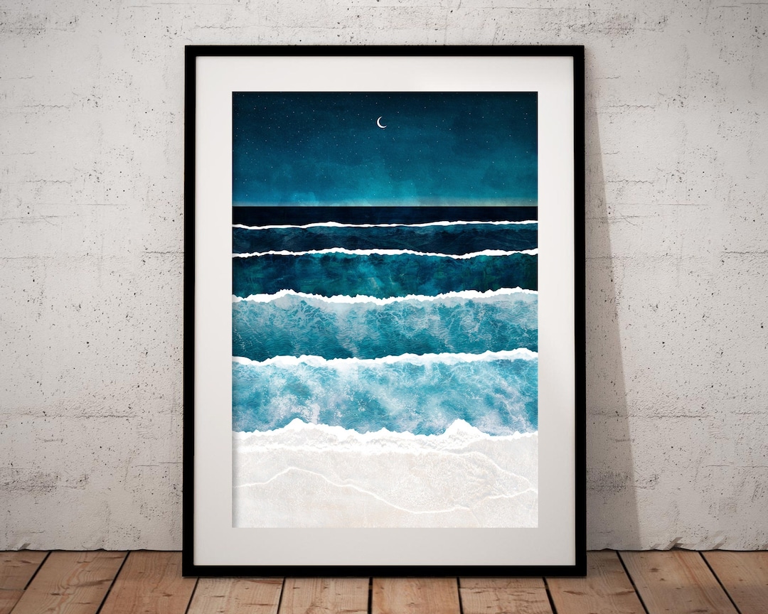 Ocean Print, Beach Poster, Night Ocean, Ocean Waves Aerial, Ocean Wall ...