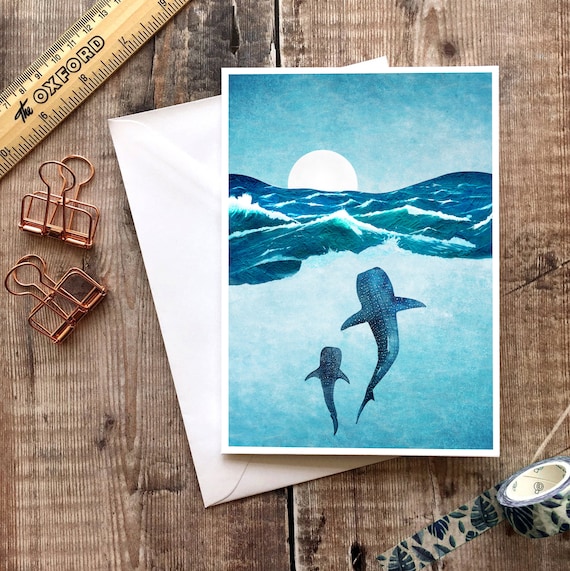 Whale Card Ocean Card Whale Greetings Card Blank Ocean | Etsy