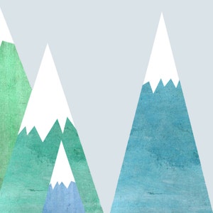 Retro Aqua Mountains, Mountain Print, Mountain Wall Art, Abstract ...