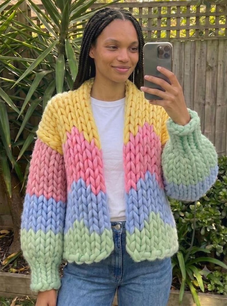 Chunky Cardigan Knitting Pattern PDF — the Zigzag Color Block ...