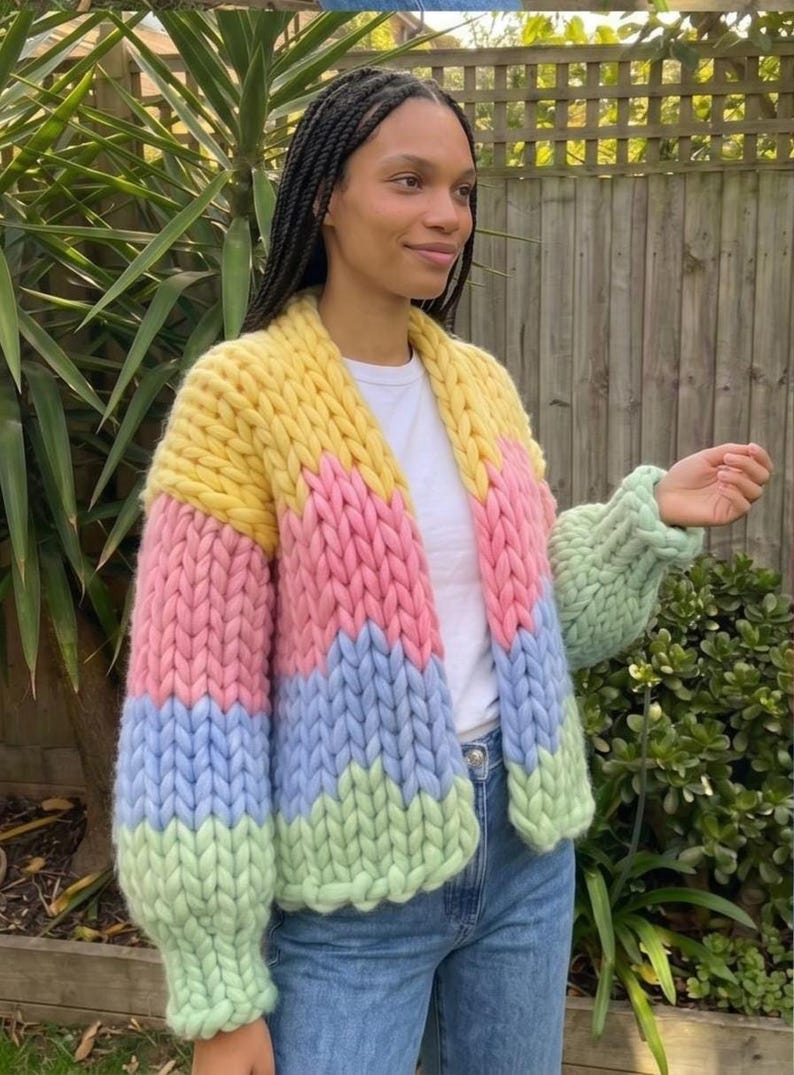Chunky Cardigan Knitting Pattern PDF — the Zigzag Color Block ...