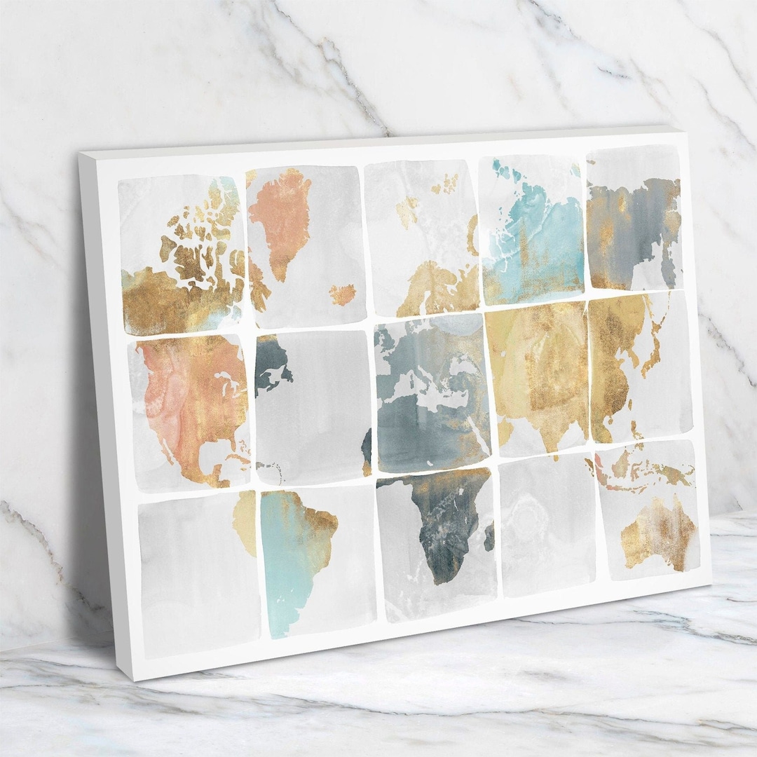 Abstract Map Canvas World Map Painting Contemporary Map Art tiled Map 5 ...