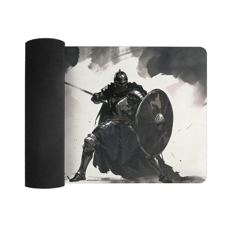 Medieval Knight Mouse Pad – Monochrome Ink Wash Warrior Art Desk Mat - Etsy