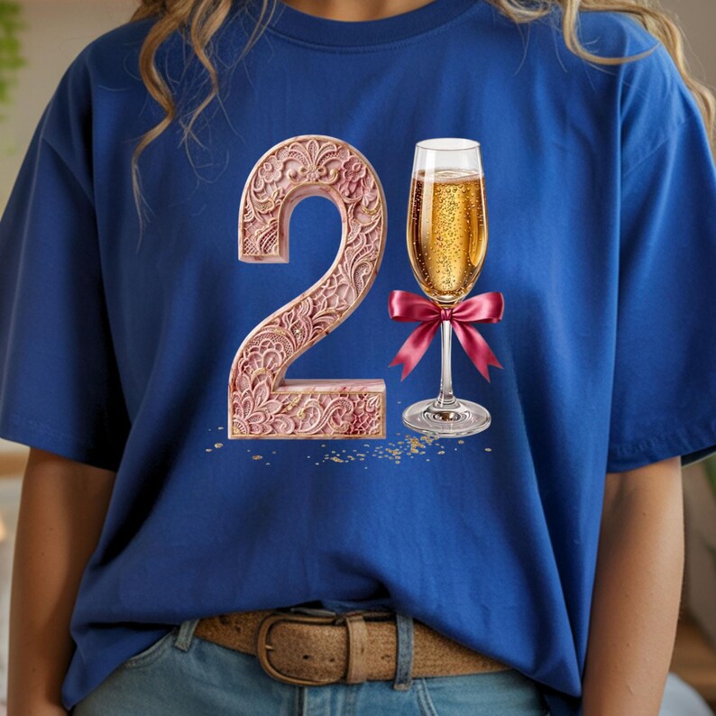 21st Birthday Shirt Women, Champagne Floral Party Tee, Fabulous 21 ...