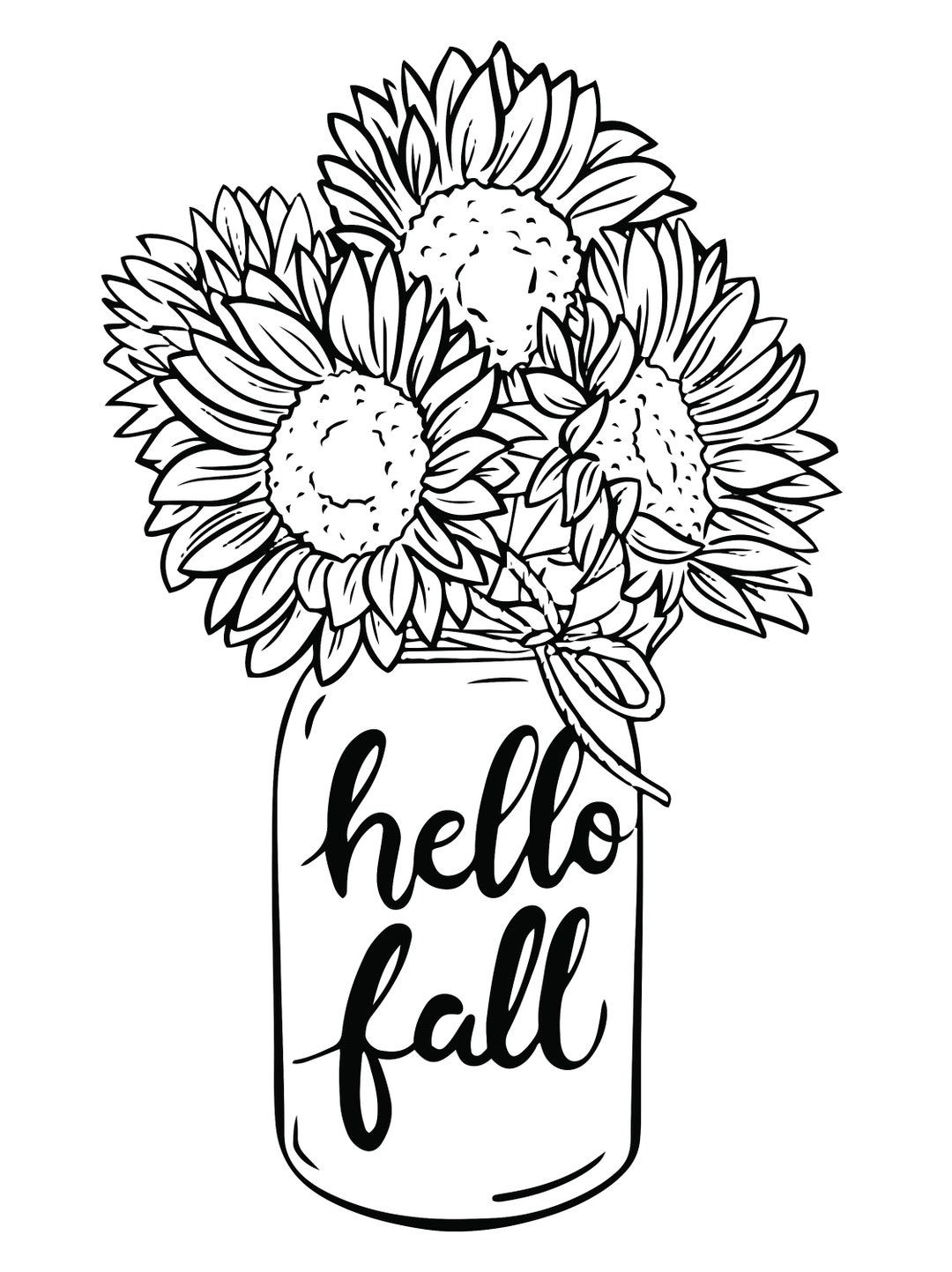 Hello Fall Sunflower Jar Digital File - Etsy