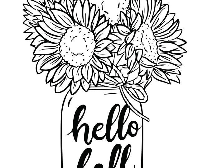 Hello Fall Sunflower Jar Digital File - Etsy