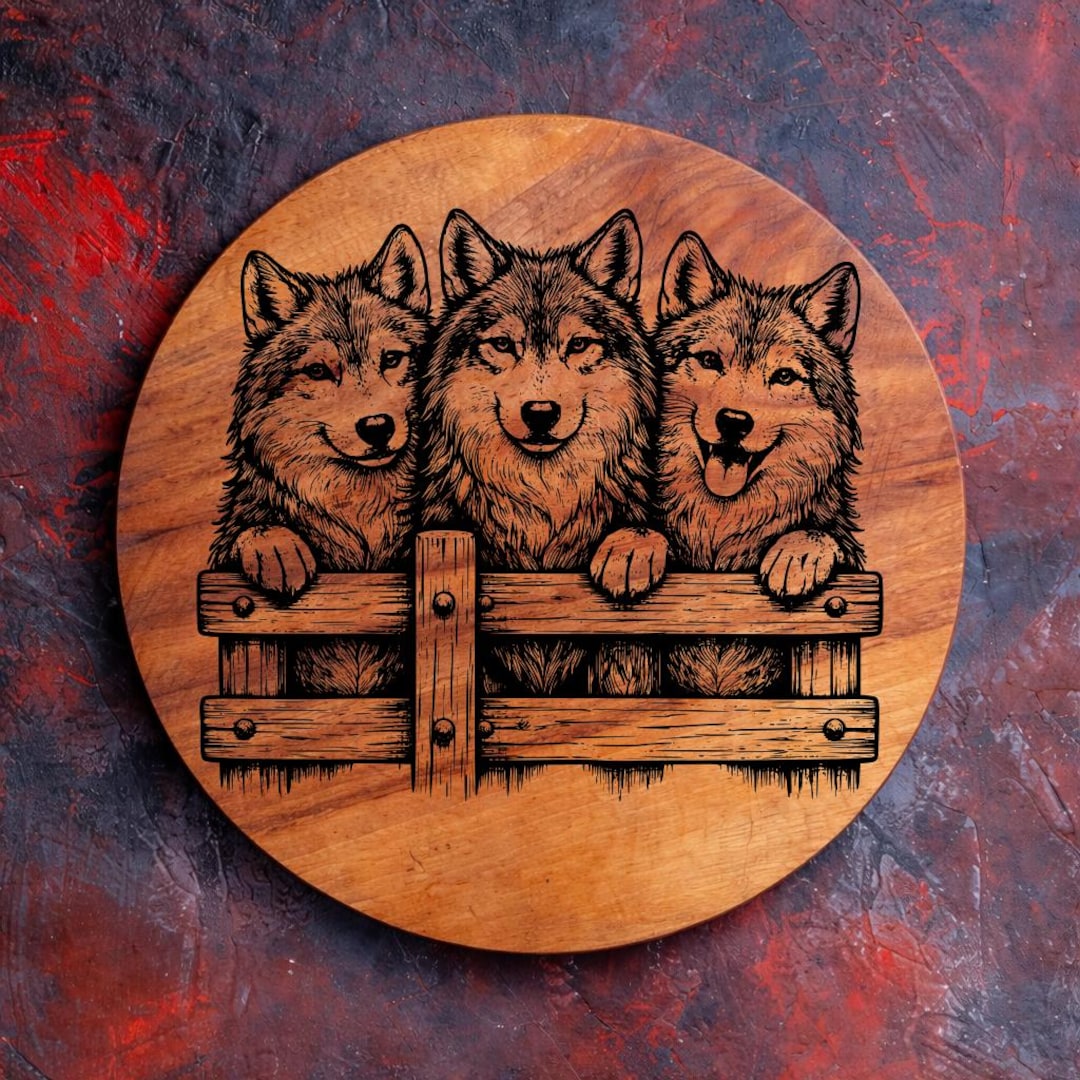 Wolf Trio SVG Laser Engrave, Baby Wolves Fence Illustration, Wildlife ...