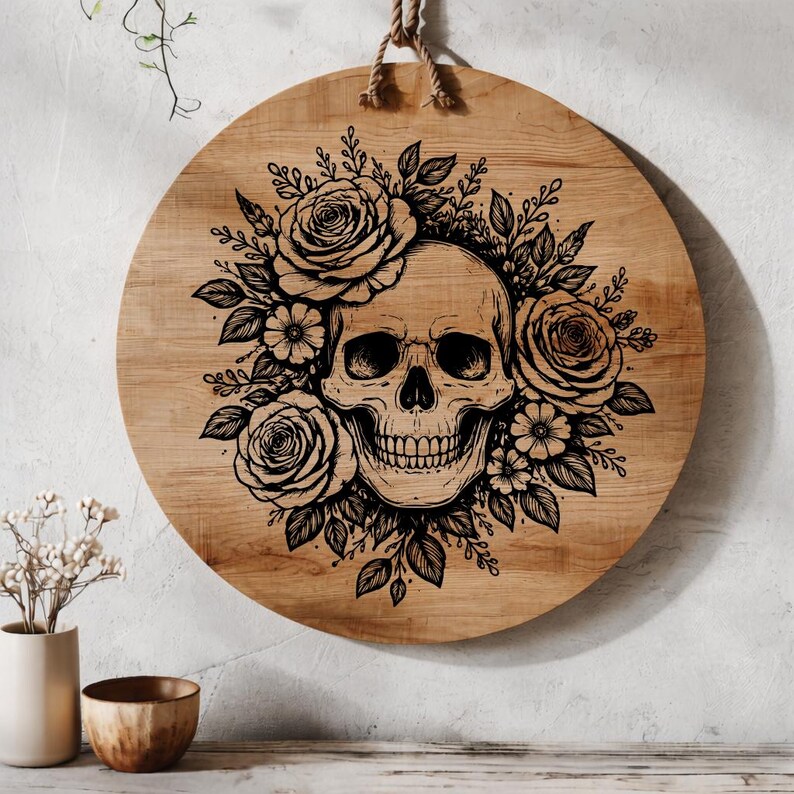 Skull Rose Floral SVG, Gothic Skull With Flowers Design, Dark Aesthetic ...