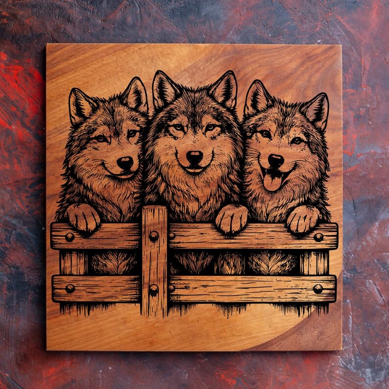 Wolf Trio SVG Laser Engrave, Baby Wolves Fence Illustration, Wildlife ...
