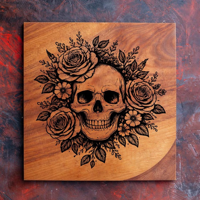 Skull Rose Floral SVG, Gothic Skull With Flowers Design, Dark Aesthetic ...