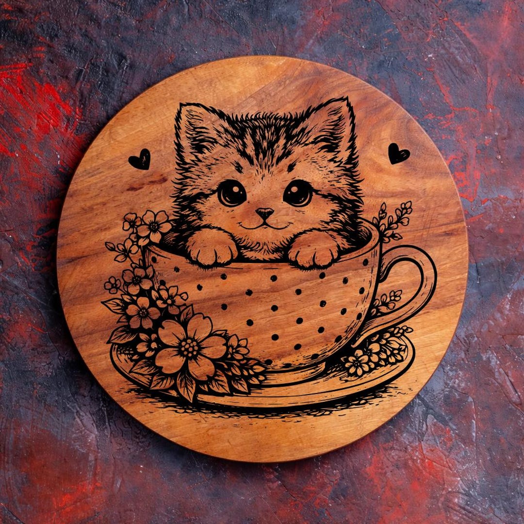 Cute Kitten Cup SVG, Baby Cat in Teacup Illustration, Kawaii Animal ...
