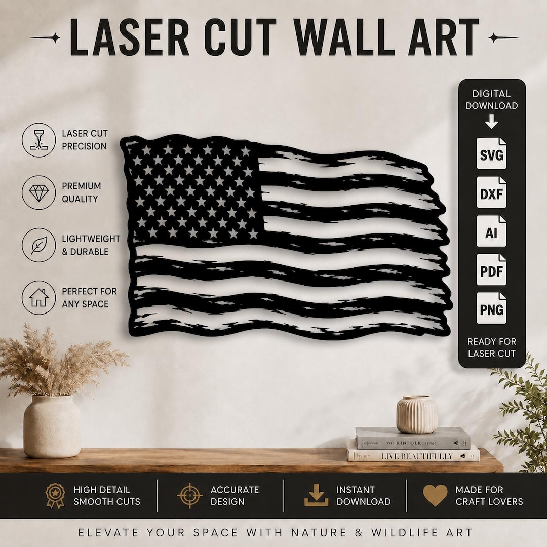 Distressed American Flag Wall Art Svg-dxf-png-ai-pdf, Patriotic USA ...
