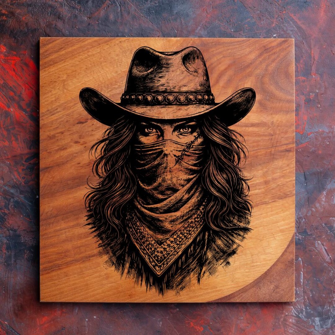 Cowboy Outlaw SVG Laser Engrave, Western Bandit Portrait Design, Rustic ...