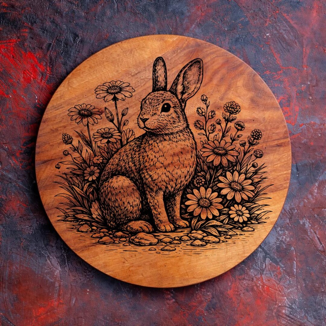 Rabbit Floral Laser Engraving SVG File, Bunny Flower SVG Design, CNC ...