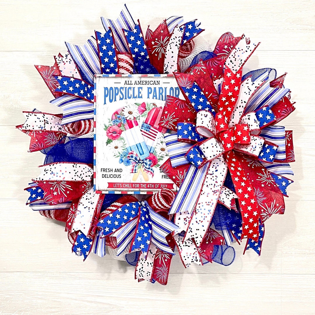 Whimsical Patriotic Wreath for Front Door, Memorial Day Door Decor ...