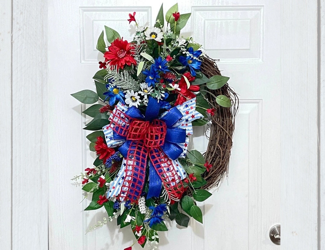 Patriotic Grapevine Wreath for Front Door, Memorial Day Door Decor ...
