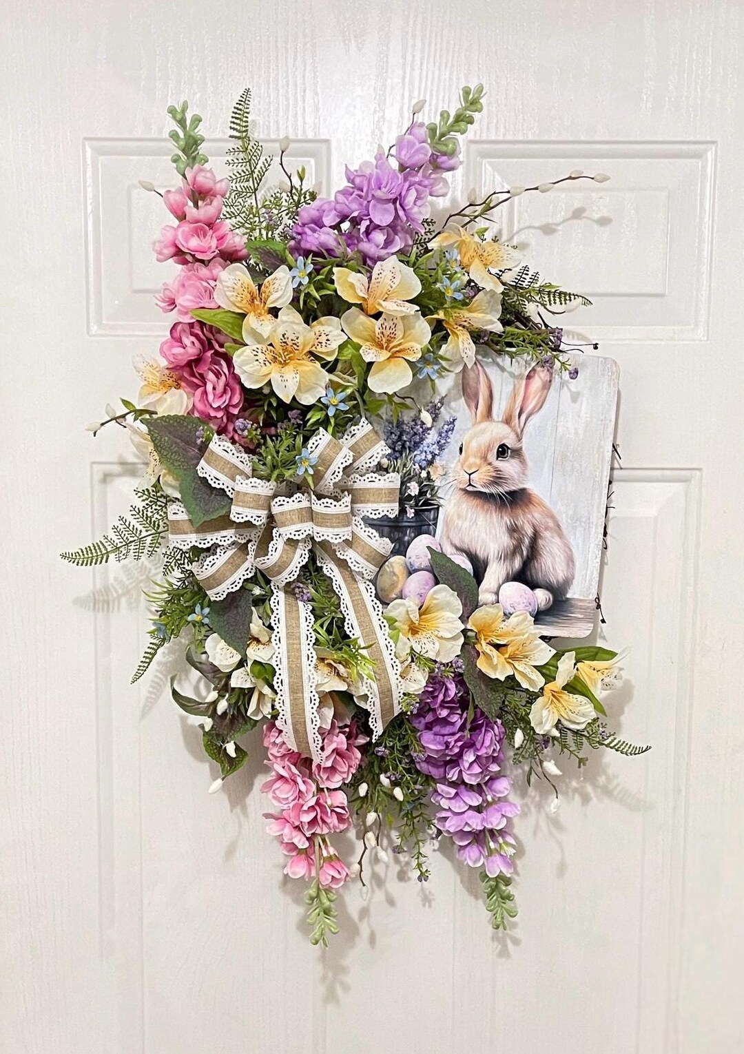 Spring Rabbit Wreath for Front Door, Easter Bunny Door Decor, Summer ...