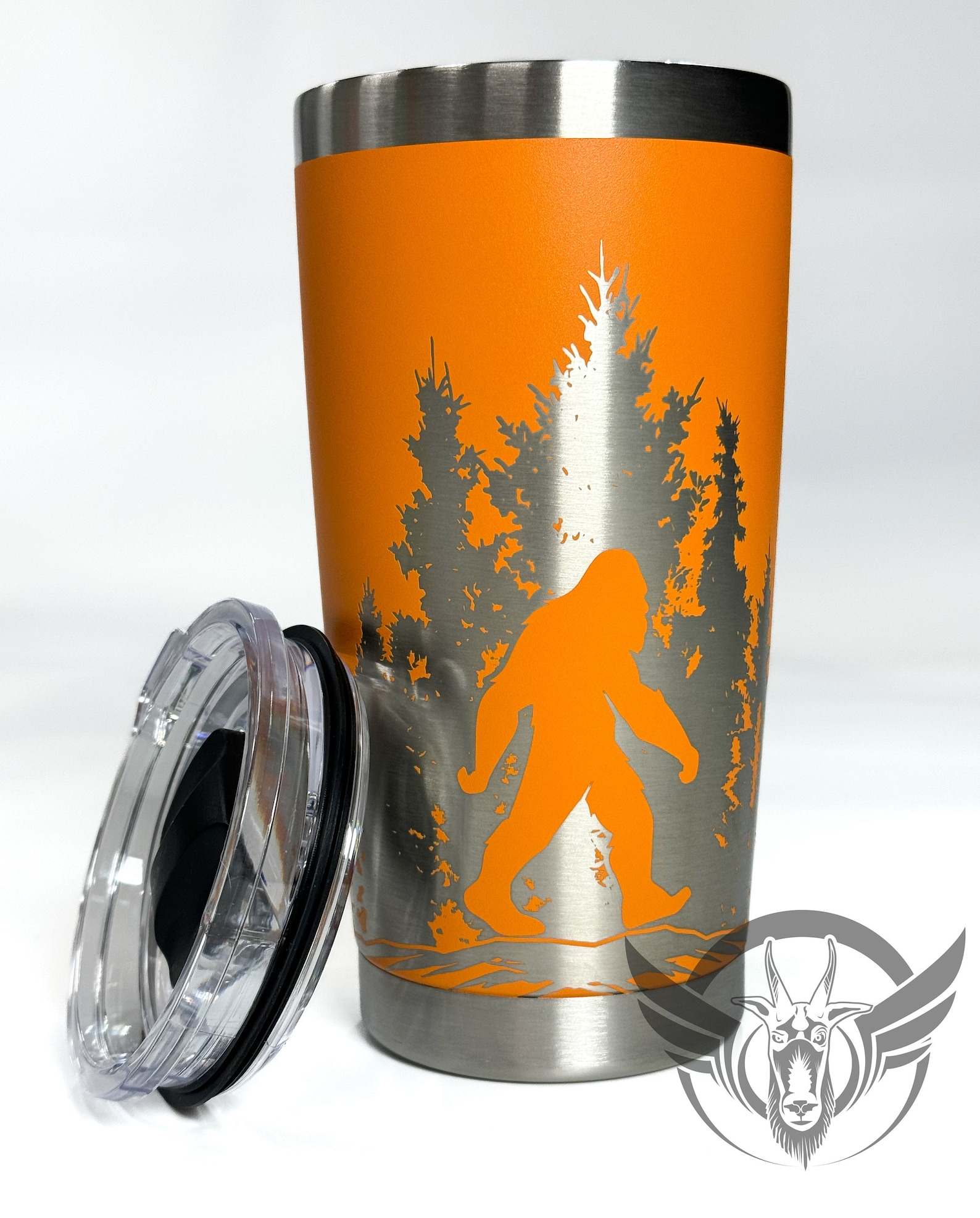 Laser Engraved Sasquatch in the Trees Graphic on a 20oz Stainless Steel ...