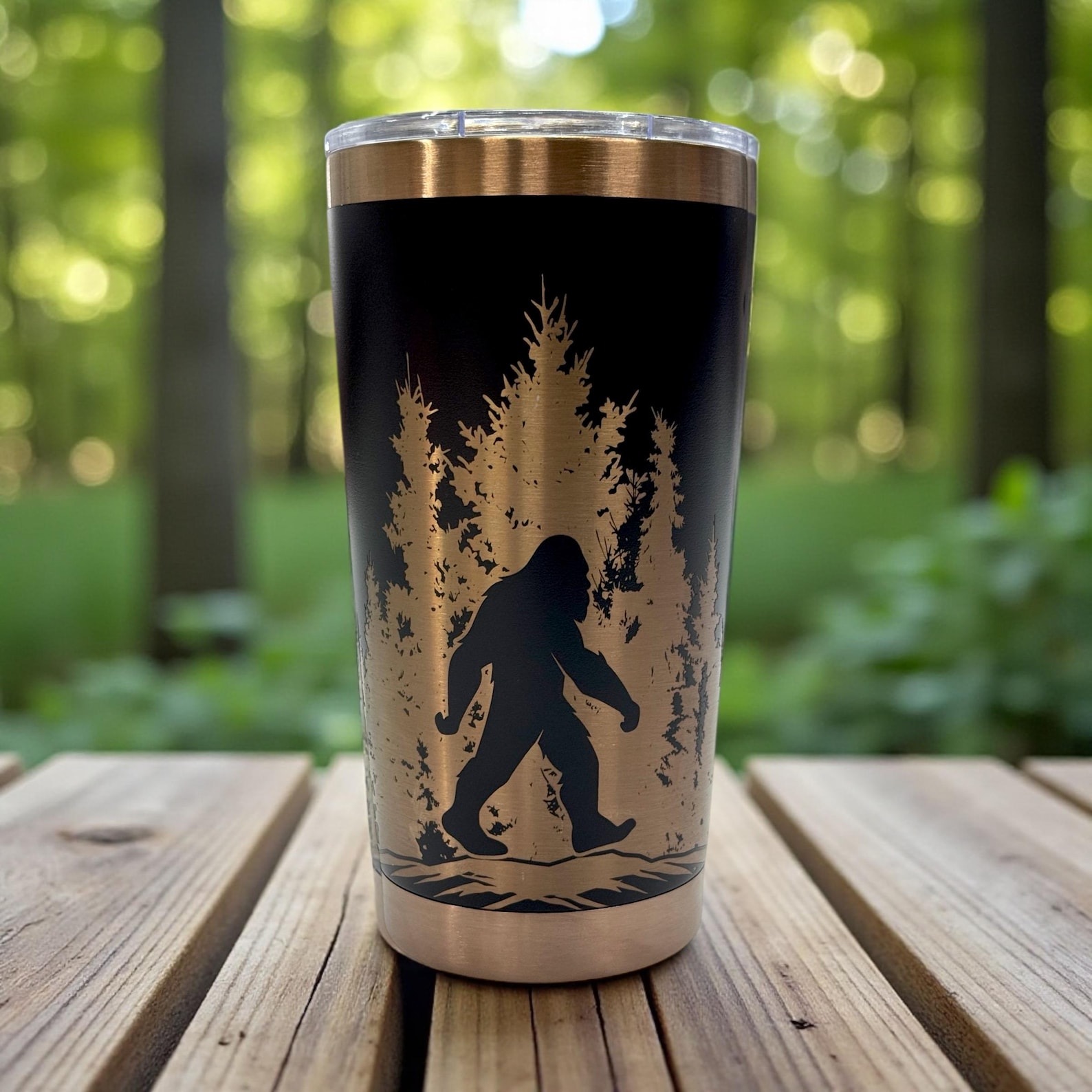 Laser Engraved Sasquatch in the Trees Graphic on a 20oz Stainless Steel ...