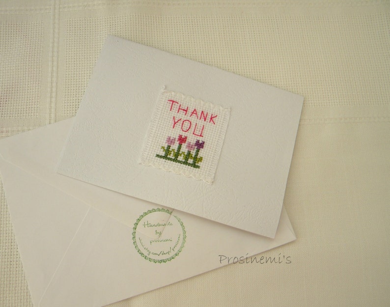Thank You Embroidery Card, Cross Stitched Card, Flowers Card, Tulip ...