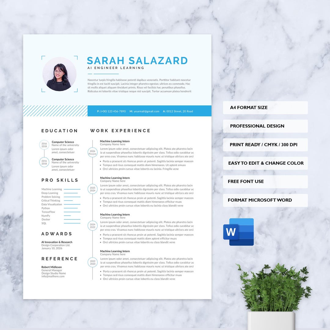 Clean Resume Template Word | Minimalist CV | ATS Friendly, Professional ...