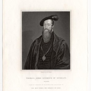 Thomas Seymore. Lord Seymore of Sudeley. 1829 Antique Black and White ...