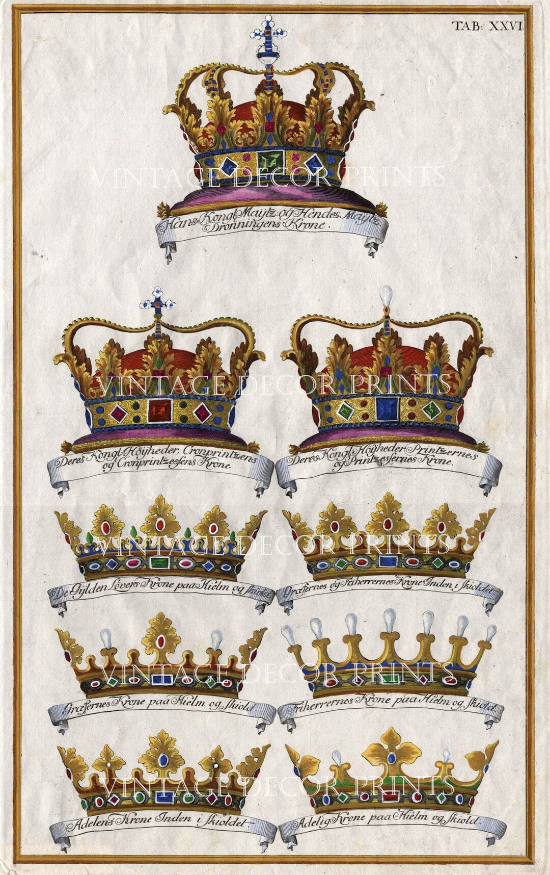 Crowns and Coronets Hand Coloured Engraving From Dan Danske Vitruvius ...