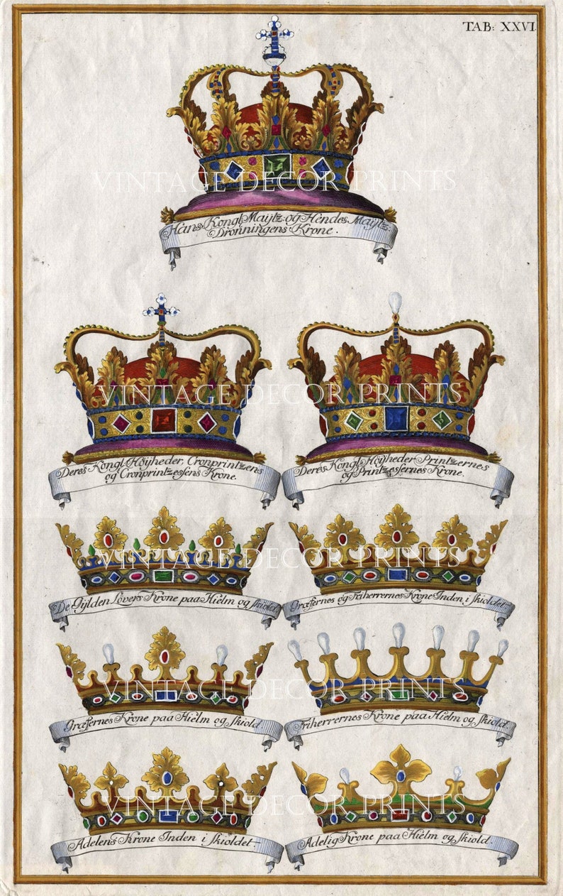 Crowns and Coronets Hand Coloured Engraving From Dan Danske Vitruvius ...