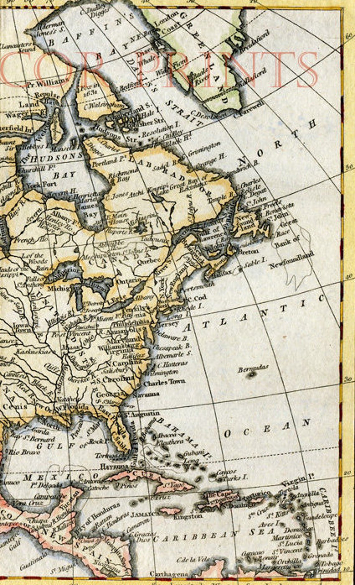 Map of North America. Antique Map Circa 1787. Retirement Gift for Man ...