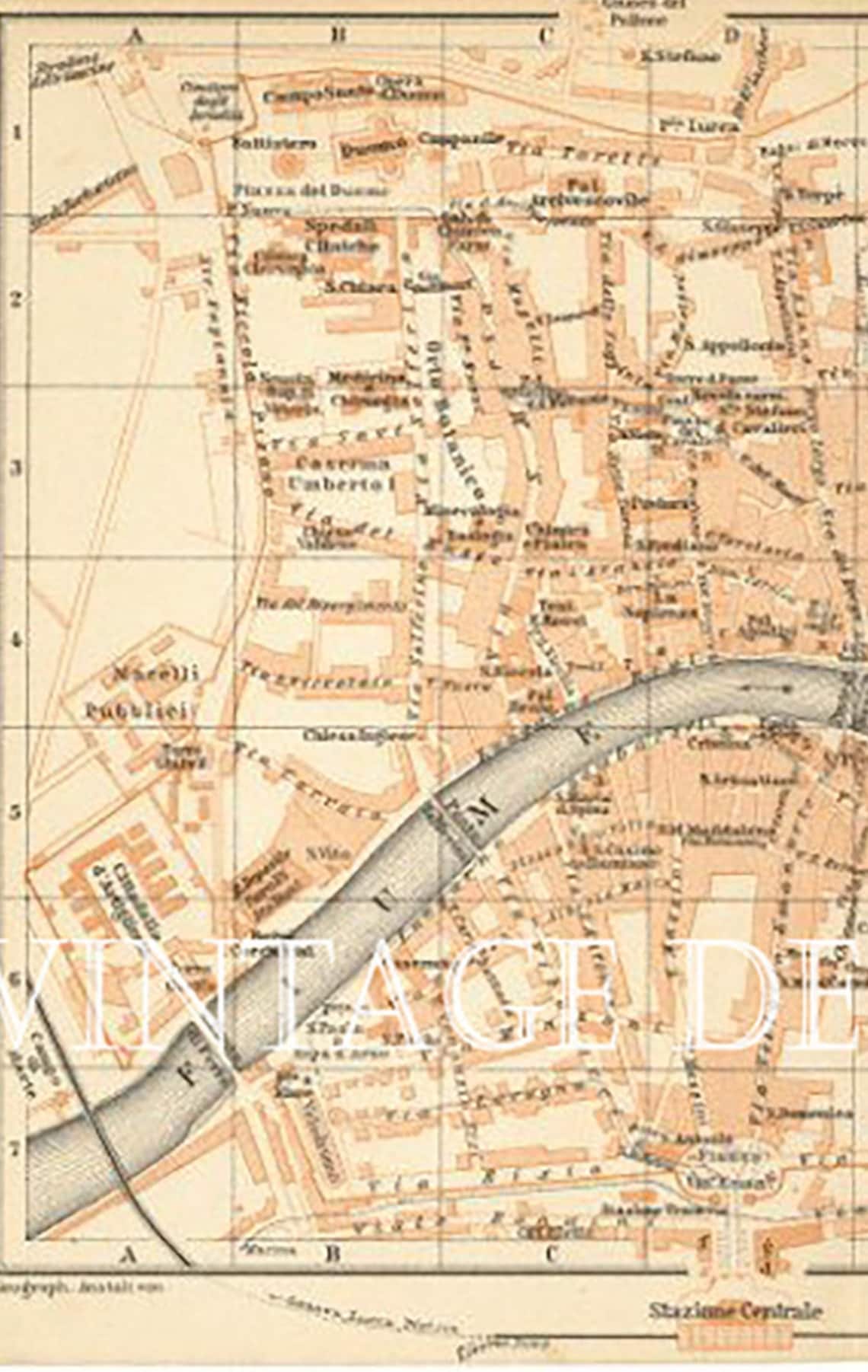 Pisa Italy Antique Early 1913 Map From Baedekers Northern Italy Showing ...